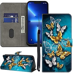 ALILANG for Samsung Galaxy S9 Plus Wallet Case with Credit Card Holder, Flip Book PU Leather Protective Magnetic Cover for Samsung S9 Plus Phone Case-Green Butterfly