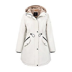 Orolay Women's Thicken Fleece Lined Parka Winter Coat Hooded Jacket with Pockets Beige M