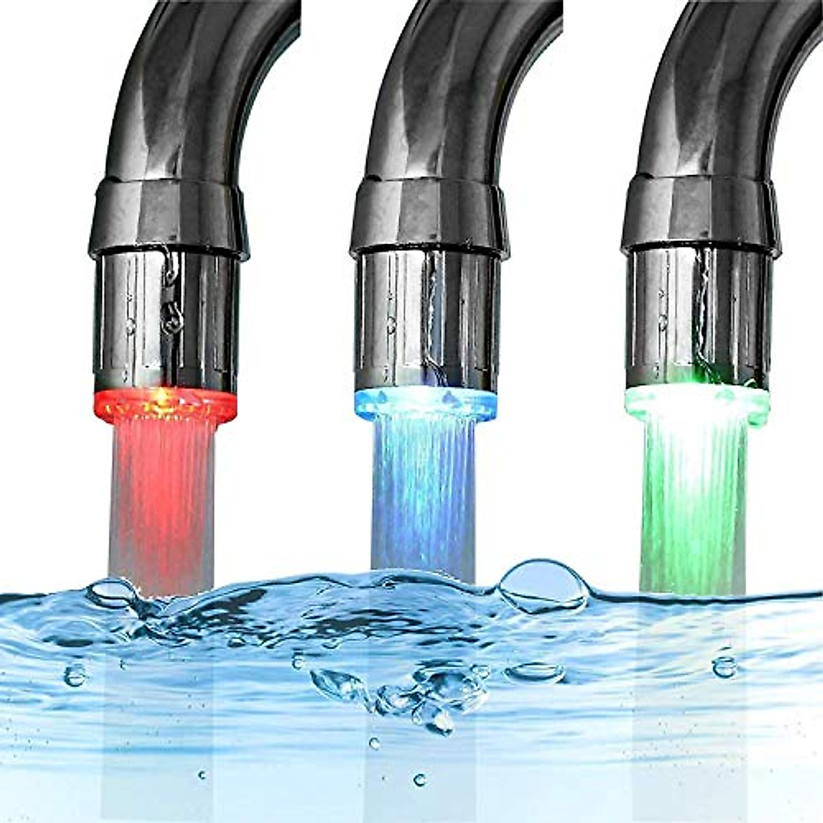 3-Color Led Faucet Lights Temperature Sensitive Three Color Changing Faucet Tap LED Faucet Light Water Faucet LED Aerator For Kitchen Bathroom Bath Basin Sink(1pcs)