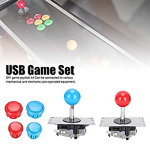 USB Game Set, Fighting Game Accessory Professional Made Can Be Connected to Button Lights Can Be Connected to Various Devices for Silky Arcade Experience(Double Suit Blue + red)