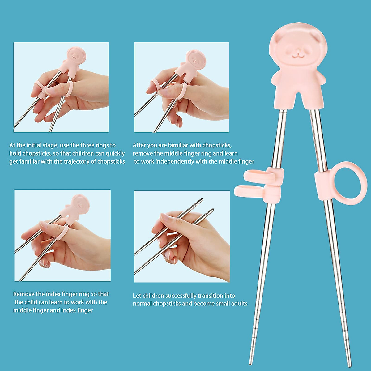 2 Pairs Training Chopsticks with Case Learning Chopstick Helper Stainless Steel Reusable Metal Beginner Chopsticks Pink and Blue