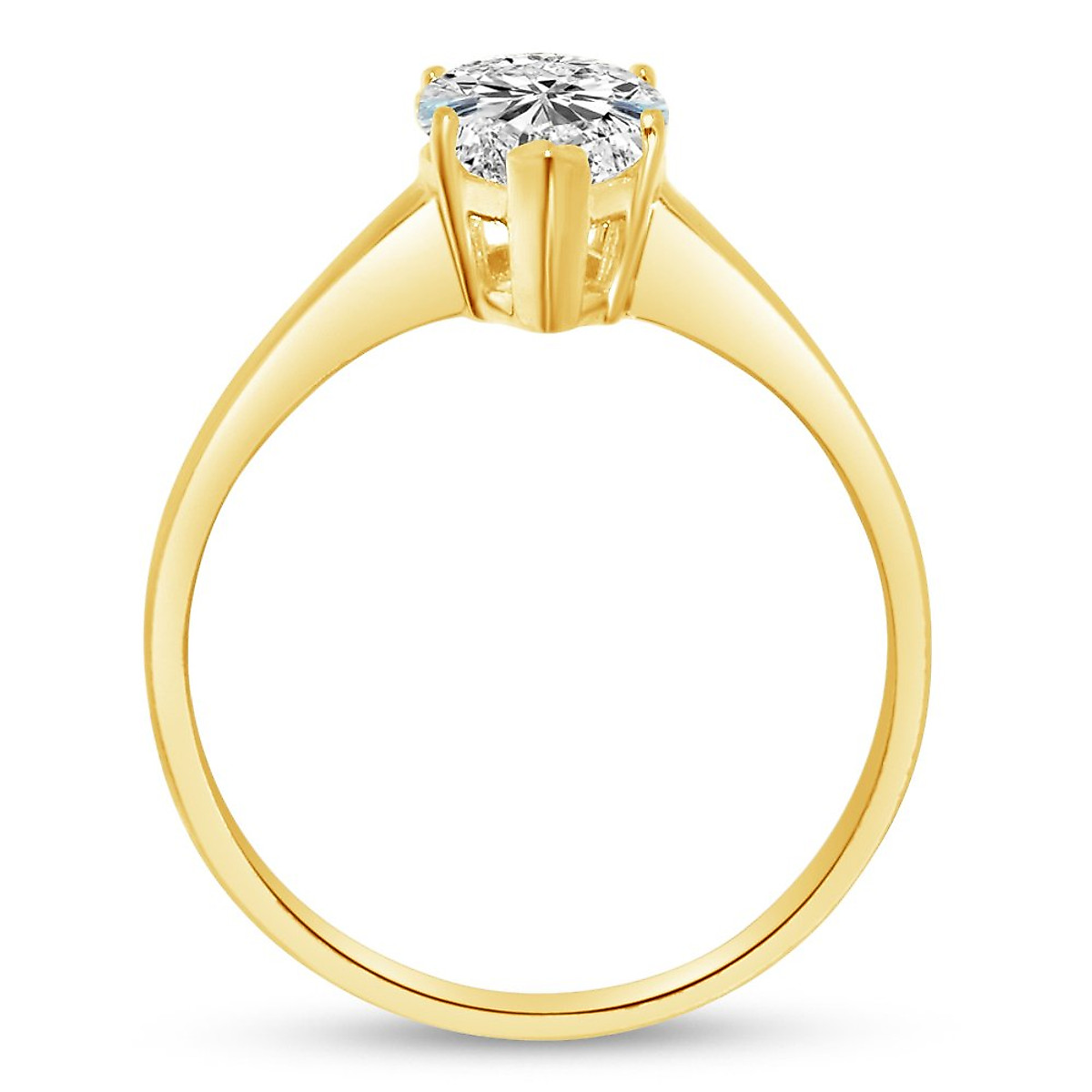 Size - 7 - Solid 14k Yellow Gold Pear Cut One Single Stone Solitaire Wedding Engagement Ring CZ Cubic Zirconia 1.50ct.