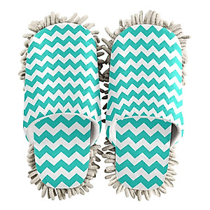 FLildon Microfiber Cleaning Slippers Turquoise Zigzag Washable Mop Shoes Slipper for Men/Women House Floor Dust Cleaner, Size L
