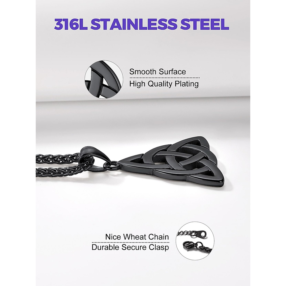 Richsteel Triquetra Celtic Knot Pendant Necklace for Men Women Stainless Steel Irish Knot Amulet Jewelry