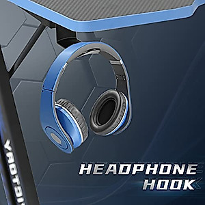 HKLGorg Gaming Desk 39" Computer Desk Gaming Table Writing Table Modern Ergonomic Racing Style Home Office Desk Workstation Carbon Fiber Headphone Hook for Men Boyfriend Female Gift- Blue