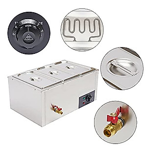 3-Pan 7L Commercial Electric Buffet Food Warmer Commercial Countertop Steamer Stainless Steel Bain Marie Buffet Equipment for Buffet 3x7L 110v 850w