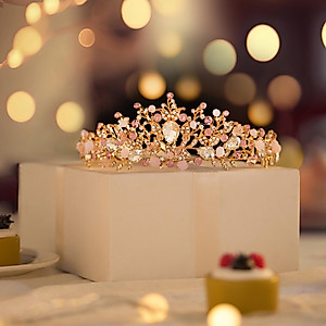 SWEETV Birthday Crowns for Women Pink Birthday Queen Sash and Tiara Set Rhinestone Princess Headband for Birth Day Party Photograph