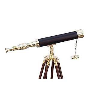 Hassanhandicrafts Antique Marine Spyglass 50" Brass Leather Harbor Master Tripod Floor Standing Telescope