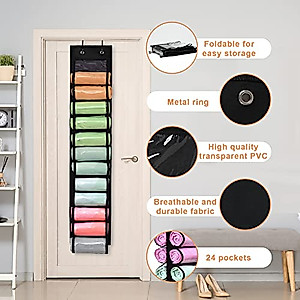 SMFANLIN 2 Pack Yoga Legging Hanging Storage Organizer, Leggings Space Saving Bag Storage Hanger with 24 Compartments, Clothes Closet Roll Holder for Tshirt, Towel, Jean - Foldable & Portable