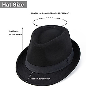 Mens Classic Jazz-Fedora-Hat Manhattan Structured Gangster Trilby Cuban Short Brim Vintage Panama Hats (L:58.5cm/23.03inch, Black)