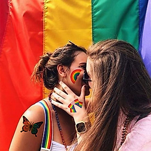 CHARLENT Glitter Rainbow Temporary Tattoos - 140 PCS Glitter Pride Tattoos Butterfly Heart Rainbow Tattoos for Pride Party Favors