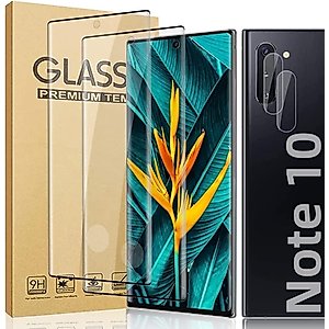 LETANG [2+2 Pack] Screen Protector Compatible with Samsung Galaxy Note 10 and Camera Lens Protector,Ultra HD 9H Tempered Glass Film,3D Bending,Fingerprint Unlock,for Samsung Galaxy Note 10 6.3 Inch