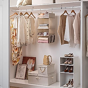 StorageWorks 3-Shelf Hanging Closet Organizer, Adjustable Hanging Closet Organizers and Storage, 12 ¾”W x 12 ¾”D x 32”H, White & Ivory