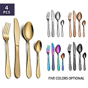 Silver Hammered Silverware Set,GULSARAYI 24-Piece Stainless Steel Flatware Set for 6, Metal Tableware Cutlery Set Includes Dinner Knives/Forks/Spoons, Modern Design & Mirror Polished