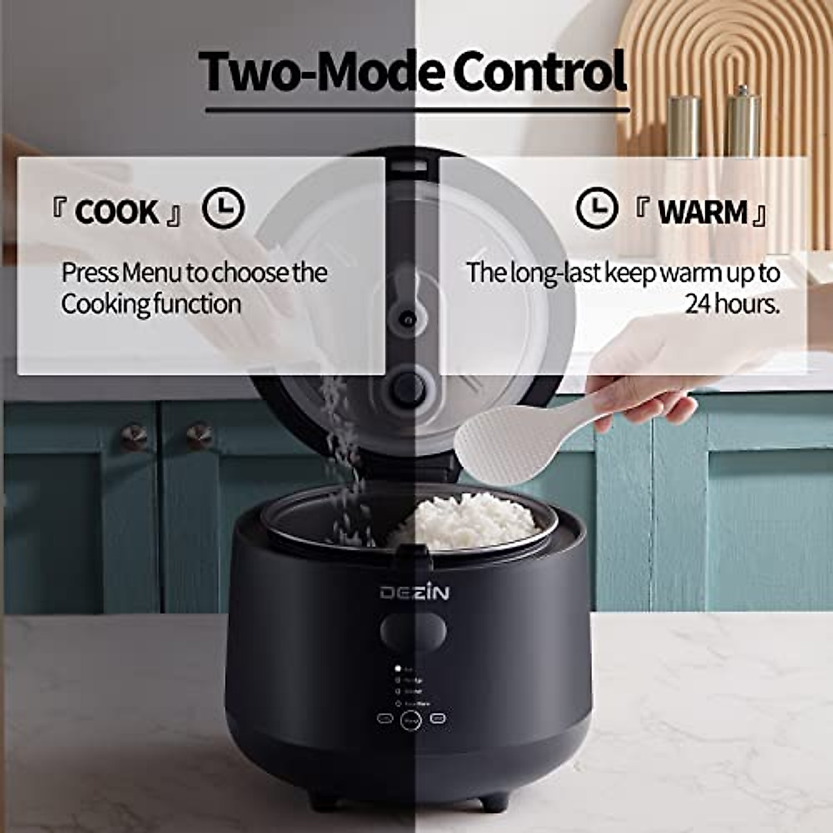 Dezin Rice Cooker 4 Cups Uncooked, Small Rice Cooker Steamer with Removable Nonstick Pot, BPA Free, Keep Warm & 24 Hours Time Delay Function, Mini Rice Cooker for Rice, Simmering Grain, Oatmeal, Quinoa