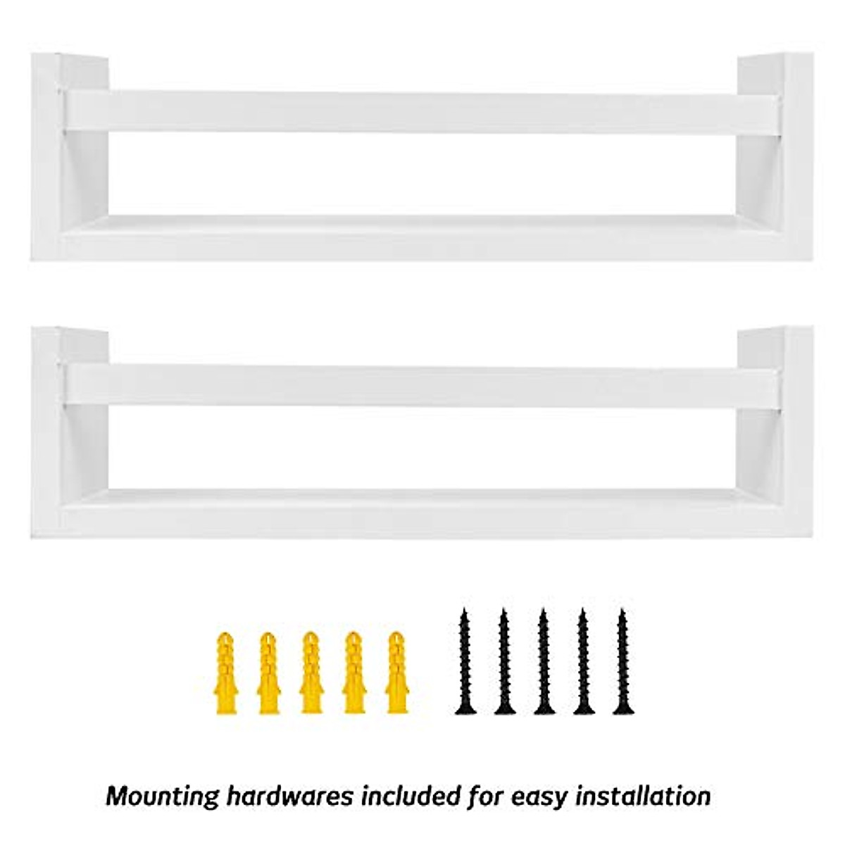 Foraineam Set of 2 Floating Shelves Wall Mounted Wood Storage Shelves Nursery Room White Wall Shelves