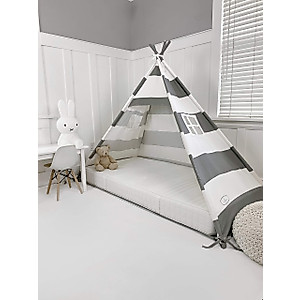 Domestic Objects | Play Tent Bed Canopy | Teepee for Mattress | 100% Cotton Canvas | Premium Quality (Twin/Single No Door) (Gray Stripes)
