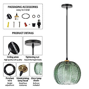 HDXZTQ Modern Pendant Light Kitchen Island 9.8in Glass Pendant Light Kitchen Pendant Lights Single Pendant Lights Pumpkin Design Small Pendant Light Adjustable， Green Pendant Light Fixture