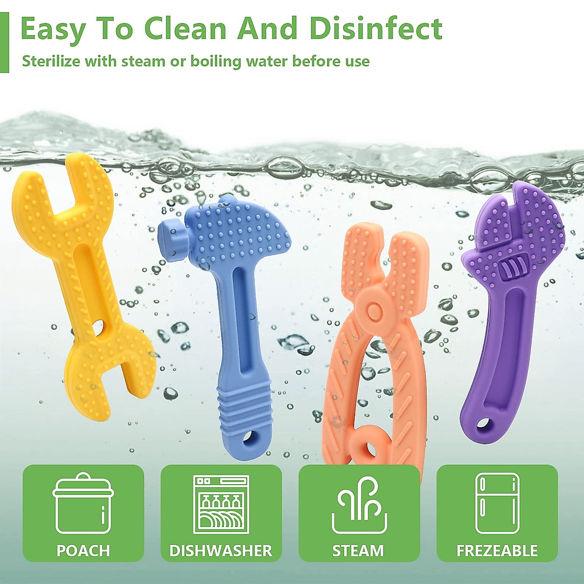 Silicone Teethers for Babies, Freezer Teethers for Babies, Silicone Baby Teething Toys, Infant Teething Relief Baby Chew Toys, Sensory Toys for BaBies, Frozen Teething Toys for Babies - 4 Pack