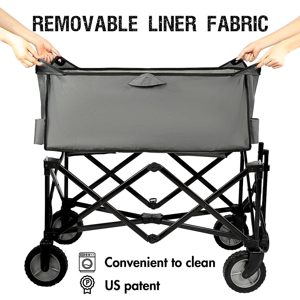 PORTAL Collapsible Wagon Cart, Heavy Duty Foldable Wagon Carts with Wheels, Folding Utility Wagon for Camping, Shopping, Garden, Sports, Apartment, Outdoor, Beach