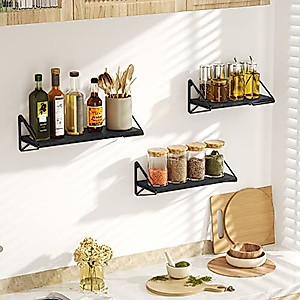 SRIWATANA Floating Shelves Wall Mounted, Rustic Wood Wall Shelves Set of 3 for Bedroom, Living Room, Kitchen, Bathroom - Black