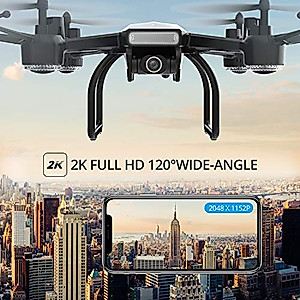 DEERC Drone with Camera for Adults 2K Ultra HD FPV Live Video Wide Angle, Altitude Hold, Headless Mode, Gesture Selfie, Waypoints Functions RC Quadcopter with 2 Batteries and Backpack