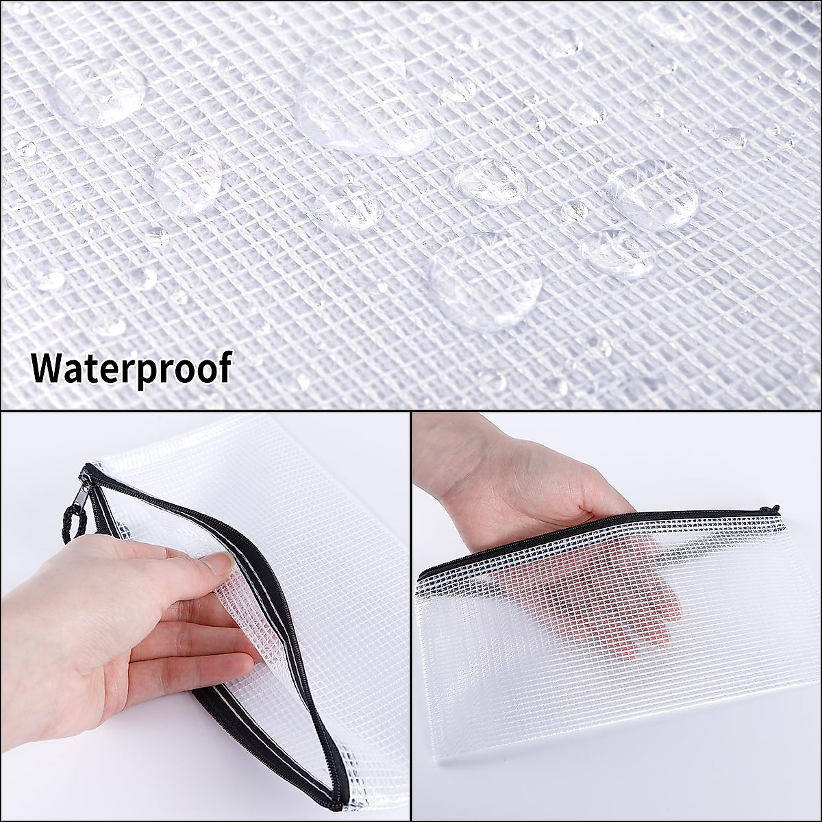 EOOUT 24pcs Mesh Pouch Bags, 9.5x4.5 Inches Waterproof Black Bags, Bill Size Organizing Storage with Zipper, Small Pouches for School, Classroom, Office and Bill