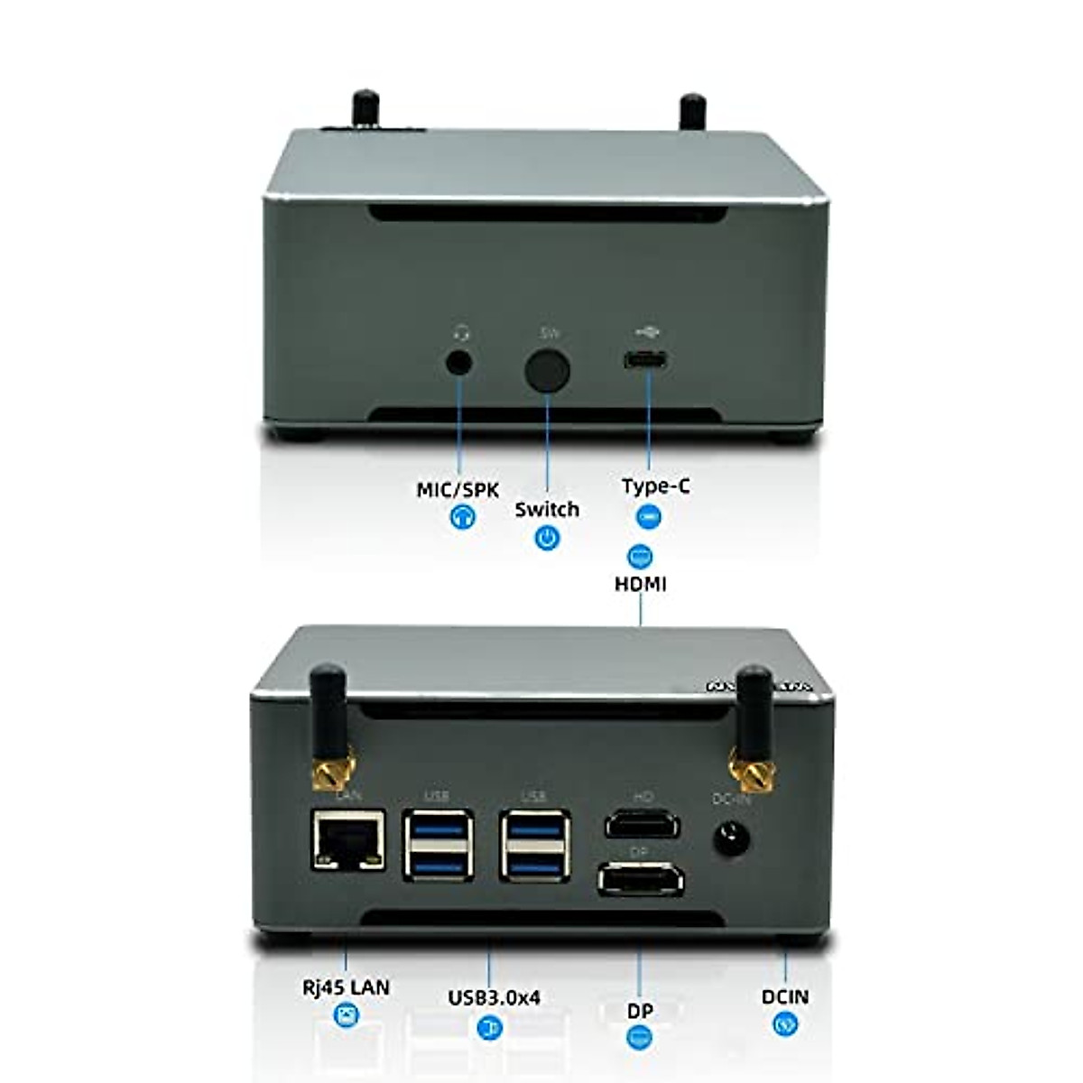 Mini Desktop PC AMD Ryzen 7 3700U with Radeon RX Vega 10 Graphics, DDR4 8GB 512GB NVMe SSD, HDMI/DP 4K Dual Dispiay Output, RJ45 Gigabit LAN, 4USB3.0, Type-C, Dual Band WiFi, BT, VESA for Home/Office