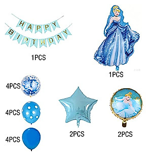 Happy Birthday Set Princess Cinderella Foil Balloons for Kids Birthday Baby Shower Princess Theme Party Decorations