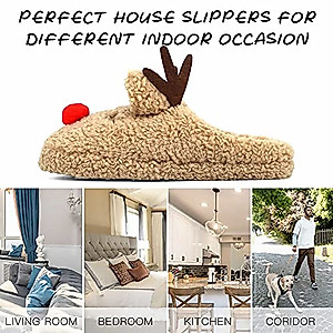 SKYWHEEL Adult Reindeer Slippers for Womens Size 8-9 House Indoor Bedroom Furry Durable Lightweight And Non-Slip (Brown,M)