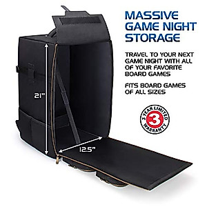 ENHANCE Board Game Backpack - Reinforced Rigid Board Game Storage with Padded Shoulder Straps, Carrying Handle, and Accessories Pockets for Dice, Card Games, More - Fits and Protects Tabletop Games