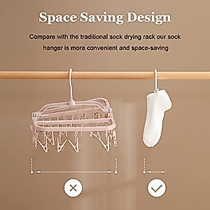 Underwear Sock Hangers for Drying - 6 Pack 360° Rotating Laundry Drying Rack Windproof Underwear Hanger Space Saver Hangers 48 Grips Clothes Drying Racks for Socks, Baby Clothes, Bras, Towel, Scarf