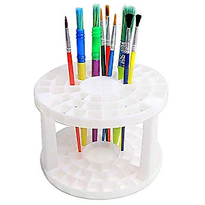 Art Supply Plastic Artist Round Multi Hole Pencil & Paint Brush Organizer Holder - Holds 49 Brushes Upright