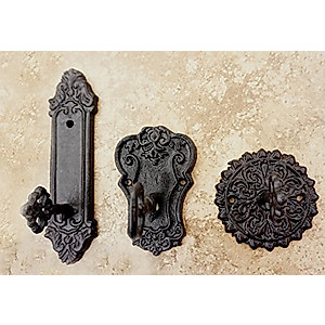 Lulu Decor, Cast Iron Antique Key Shaped Set of 3 Hooks in Different Style, Strong Heavy Decorative Hooks in Black, Useful and Elegant Wall Decor, Perfect for Housewarming Gifts/Holiday Gifts (Roman)