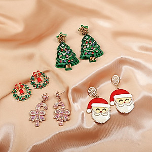Christmas Earrings for Women Christmas Stud Earrings Hypoallergenic Christmas Tree Snowman Candy Rhinestone Drop Dangle Earrings Festive Jewelry Handmade Christmas Gifts