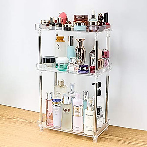 Bathroom Organizer Countertop,3-Tier Vanity Tray Shelf Cosmetic Organizer Perfume Skincare Stanading Counter Shelf,Multi-Functional Acrylic Organizer Bathroom Tray