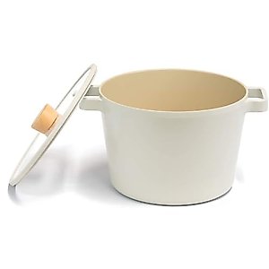 Fika NEOFLAM FIKA Deep Stock Pot for Stovetops and Induction | Glass Lid with Wood Knob | Made in Korea (8.7in / 4.9qt)