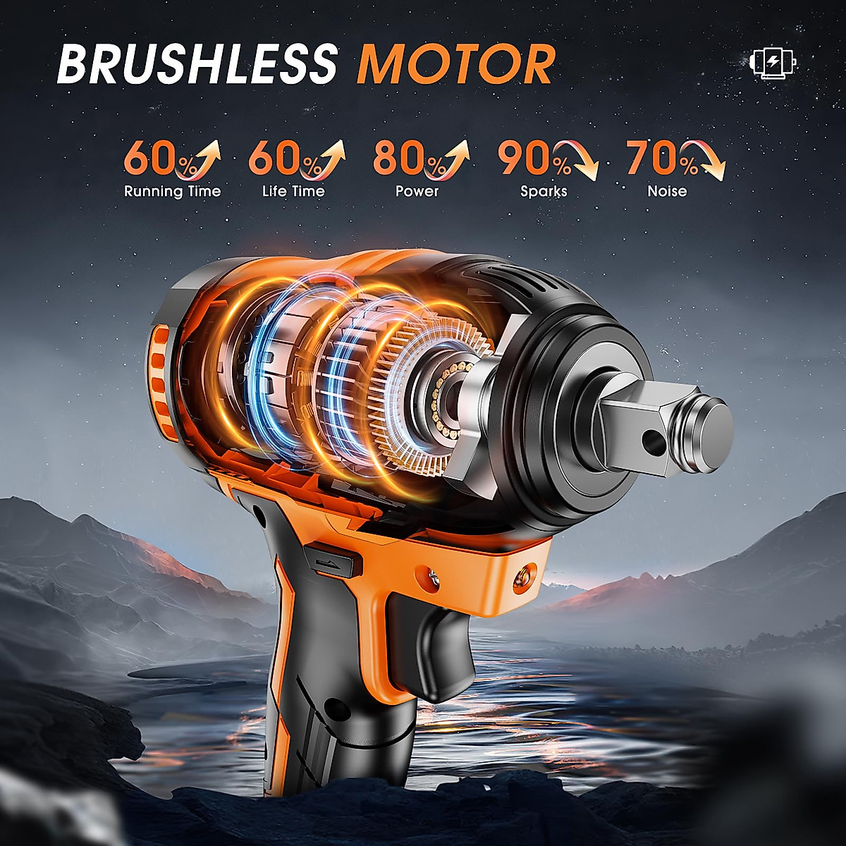 SoarFly Impact Wrench, 1/2" Impact Gun, 400N.M (300Ft-lbs) Brushless Motor Power Impact Driver, Cordless Electric Impact Wrench with 4.0Ah Battery, 1 Fast Charger, 6PCS Sockets, 1 Extension Bar