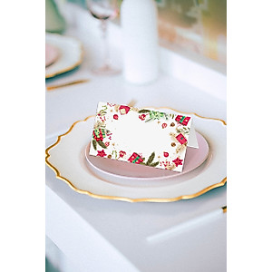 Place Cards for Christmas Party, Editable Name Place Cards, Seating Place Cards for Tables, Tent Style Cards for Wedding, Dinner Party or Any Occasion, Easy Folding, Pack of 25 Escort Cards(A06)