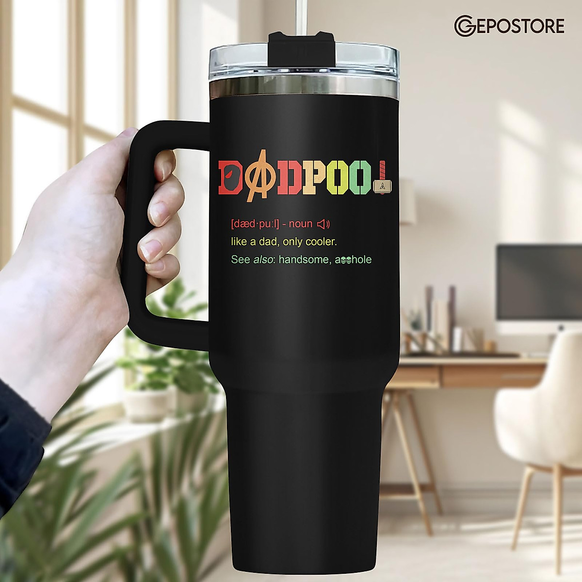 Christmas Gifts for Him Grandpa Father Dad Husband Men Boys, DadPool 40oz Tumbler with Lid, Funny Movie Character Travel Cup, Antihero Mug with Funny Definition, Birthday Gifts for Movie Lover