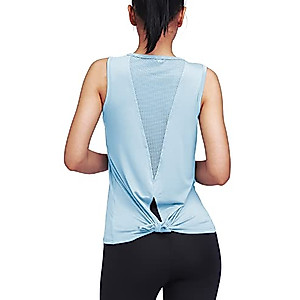 Mippo Women's Yoga Running Tank Tops - Sleeveless Summer Workout Shirts, Light Blue (M)
