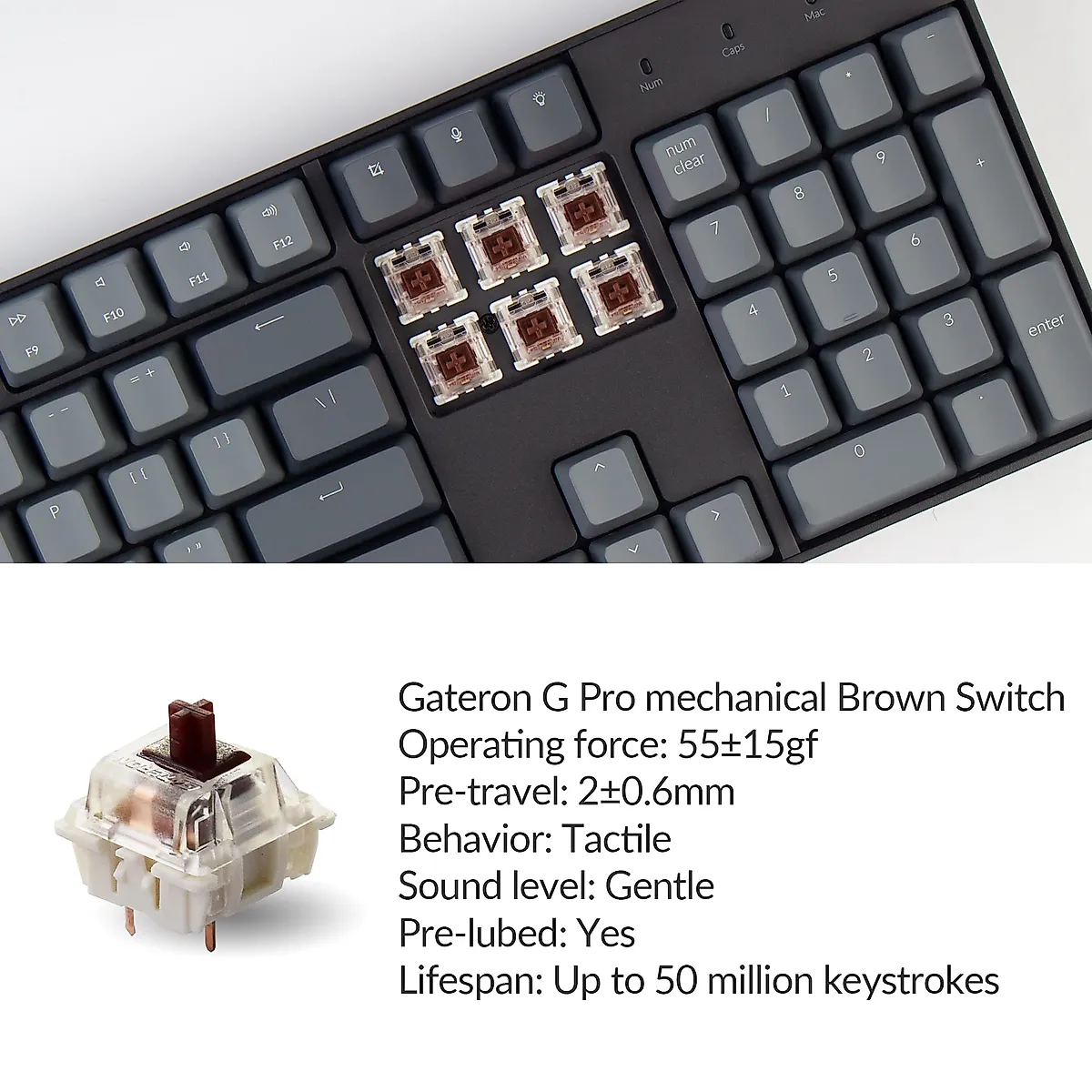 Keychron K10 Full Size 104 Keys Bluetooth Wireless Mechanical Gaming Keyboard for Mac Windows with Gateron G Pro Brown Switch, Multitasking/White LED Backlight/USB C Wired Computer Keyboard