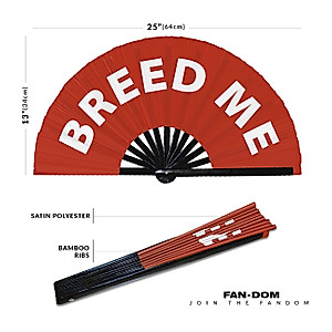 Breed Me hand fan foldable bamboo circuit hand fan funny gag slang words expressions statement gifts Festival accessories Rave handheld Circuit event fan Clack fans (Red)