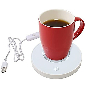 Japard Mug Warmer Coffee Mug Heater for Desk USB, Round Design, Heating Function 122 ℉ -140 ℉, Beverage Heater for Home, White, Drink Warmer for Desk USB