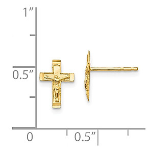 Solid 14k Yellow Gold Cross Crucifix Post Studs Earrings - 10mm x 8mm
