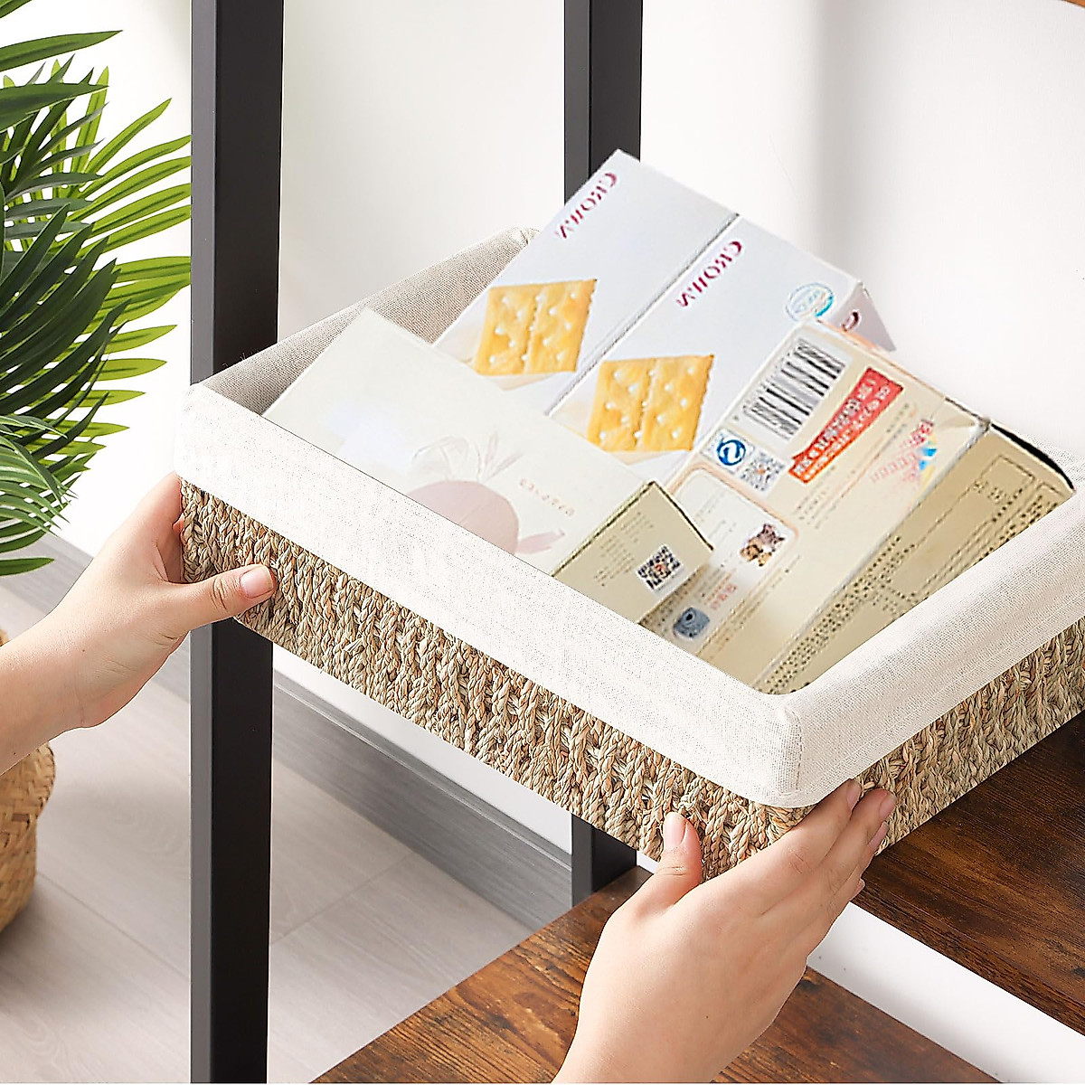 OUTBROS Wicker Storage Basket, Decorative Storage Baskets With Liner for Shelves,Toilet Paper Baskets,Storage Basket for Toilet Tank Top, 3-Pack,Seagrass