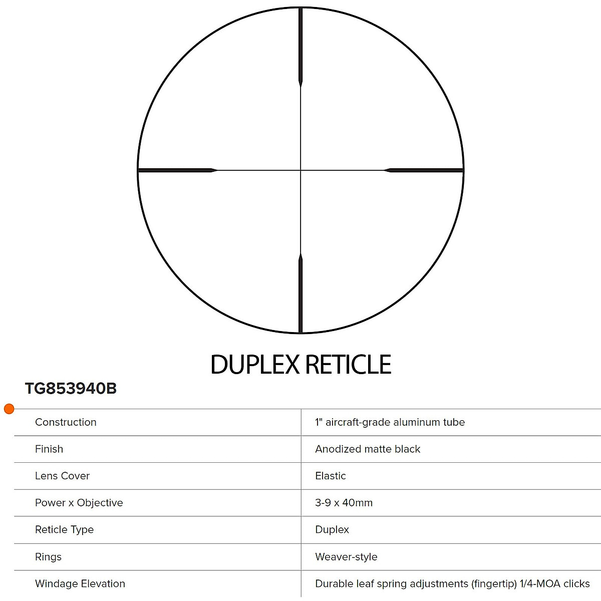 TRUGLO TRUSHOT Hunting Shooting Durable Waterproof Fogproof Shosck Resistant 1" Aluminum Tube Duplex Reticle Riflescope | Scope Rings Included - Weaver-Style, 3-9 x 40mm