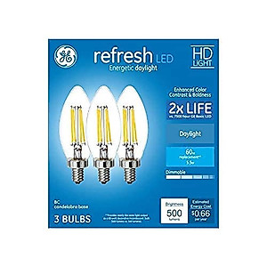 GE Refresh 3-Pack 60 W Equivalent Dimmable Daylight B12 LED Light Fixture Light Bulbs Decorative Candelabra Antique