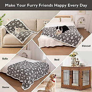 Yaning Waterproof Blanket for Dog Cat or Adult, Cute 3D Textured Paw Dog Blanket for Bed Couch Sofa, Soft Liquid Pee Proof Pet Blanket for Furniture Protector, 60"x80", Grey