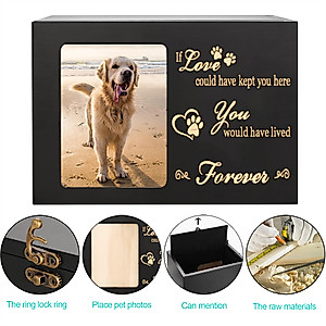 Pet Memorial Urns for Dog or Cat Ashes, Large Wooden Funeral Cremation Urns with Photo Frame, Memorial Keepsake Memory Box with Black Flannel as Lining, Loss Pet Memorial Remembrance Gift